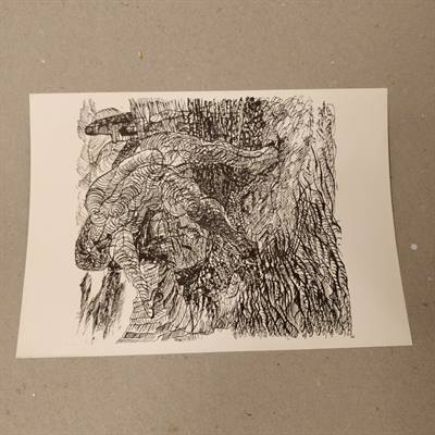 Ældre tusch tegning eller tryk, sort, hvidt. Online salg.