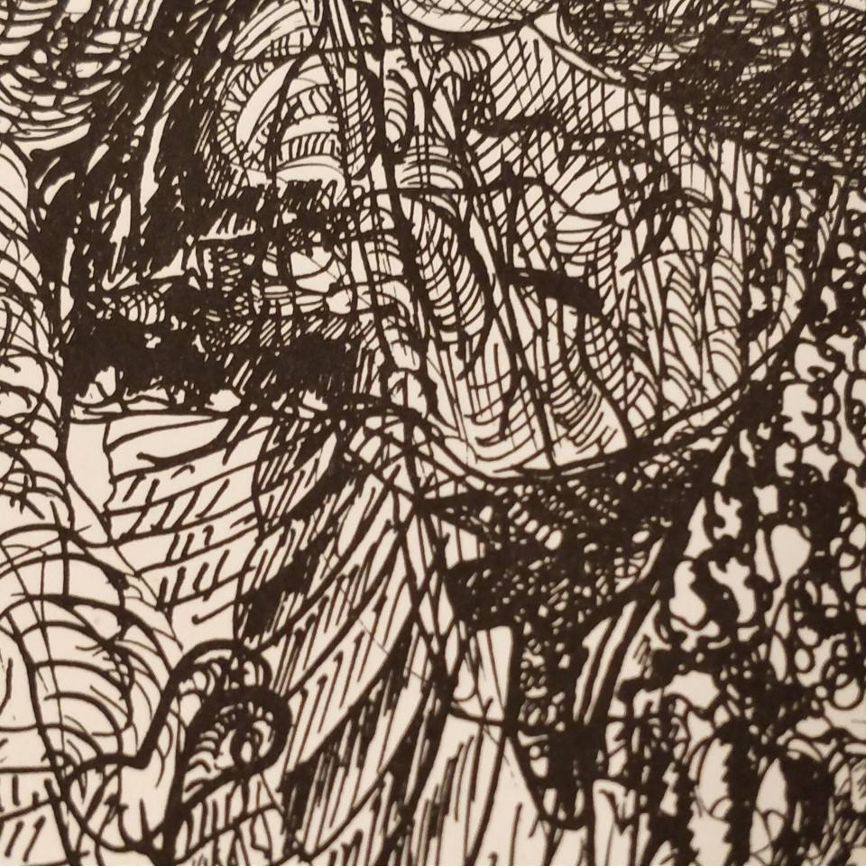 Ældre tusch tegning eller tryk, sort, hvidt. Online salg.